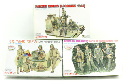 3pc Dragon 1/35 Model Kits WWII 1944 German Infantry Panzer Riders + US ...