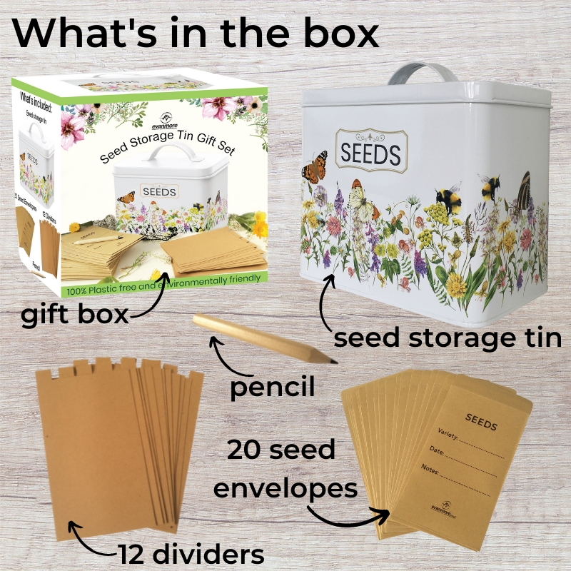 Seed Storage Tin Garden Seeds Packet Organiser Metal Box Container Gift ...