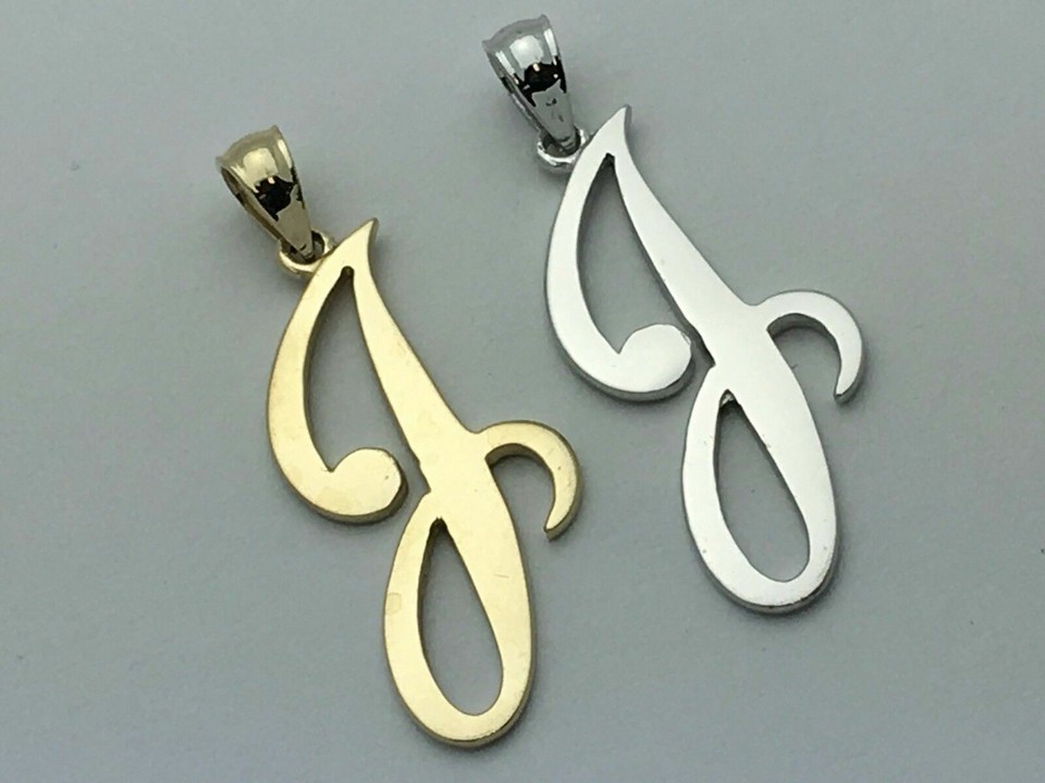 14k Yellow White or Rose Gold Initial Letter J Script Alphabet A-Z ...