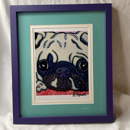 8" X 10" Framed Print Pug Face Signed "A. Kansas" Frame 14" X 17" Dog ...