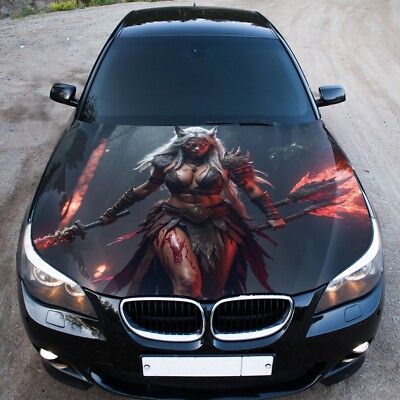 Fiery Female Warrior Car Hood Wrap Decal Vinyl Sticker Color Graphic ...