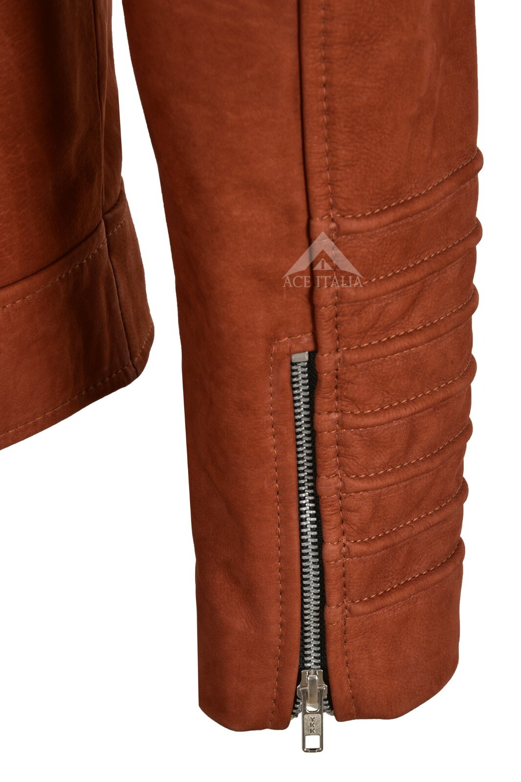 Mens Classic Leather Jacket Chestnut Nubuck ZIp Cuffs Racer Leather ...