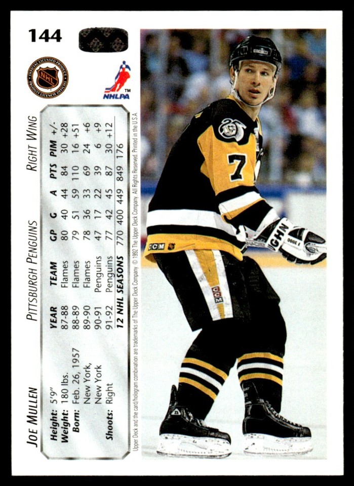 1992-93 Upper Deck #144 Joe Mullen Pittsburgh Penguins | eBay