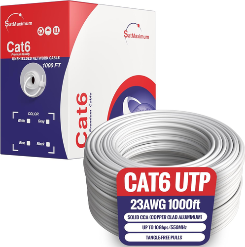 CAT6 Cable 1000Ft Pull Box Solid Ethernet LAN UTP Cable 23AWG 550Mhz ...