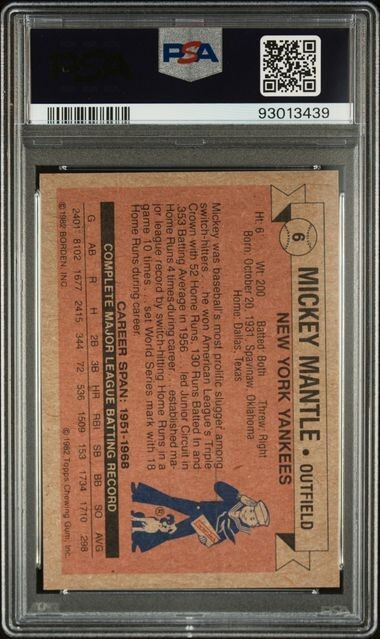 1982 Topps Cracker Jack Mickey Mantle #6 Yankees PSA 9 MINT HOF | eBay