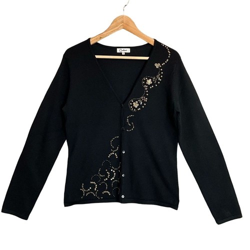 Carducci Sweater Womens Medium Vintage Minimalist V-Neck Jeweled Artsy ...