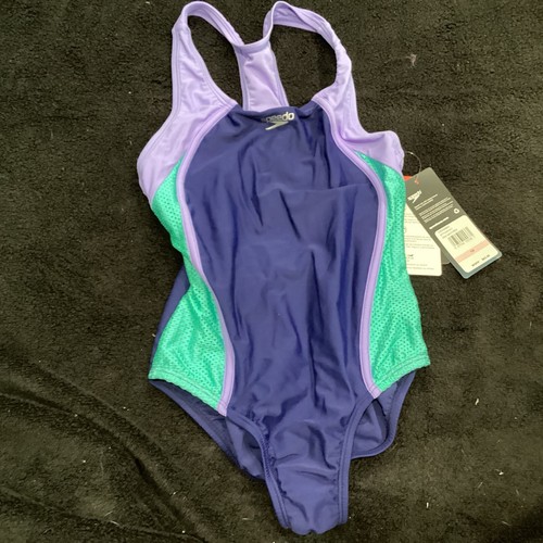 Speedo Girls One Piece Swim Suit Size 10 Multi Color Mesh Side NWT SS ...