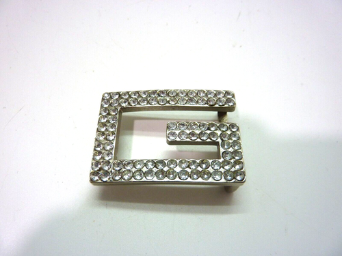VINTAGE SILVER TONE RHINESTONE LETTER BELT BUCKLE 2'' X 1 3/8'' | eBay