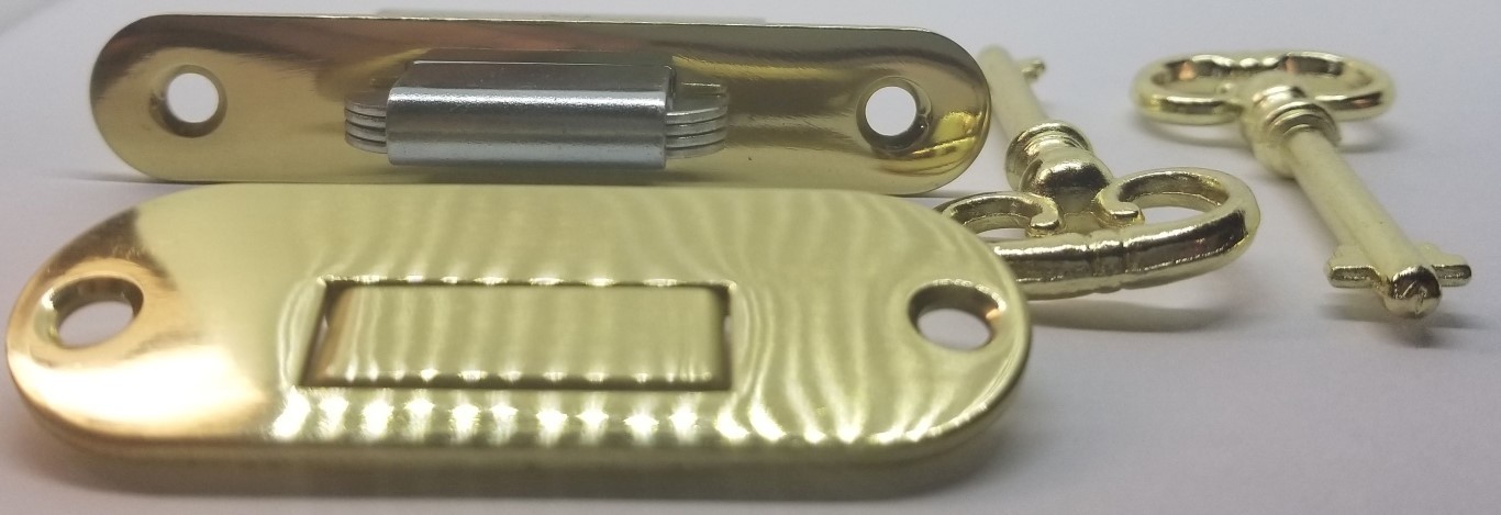 LACQUERED BRASS Roll Top Desk Lock Set rounded oval Catch 2 Keys ...