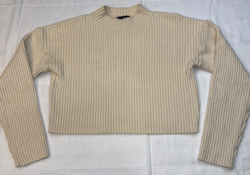 Lulus Cropped Sweater Women Size XS Ivory White Fuzzy Knit Mock Neck ...