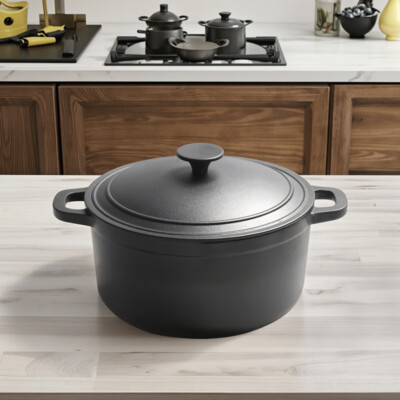 Cast Iron Casserole Dish Pan Stew Pot Pre-Seasoned Dutch Oven Stockpot ...