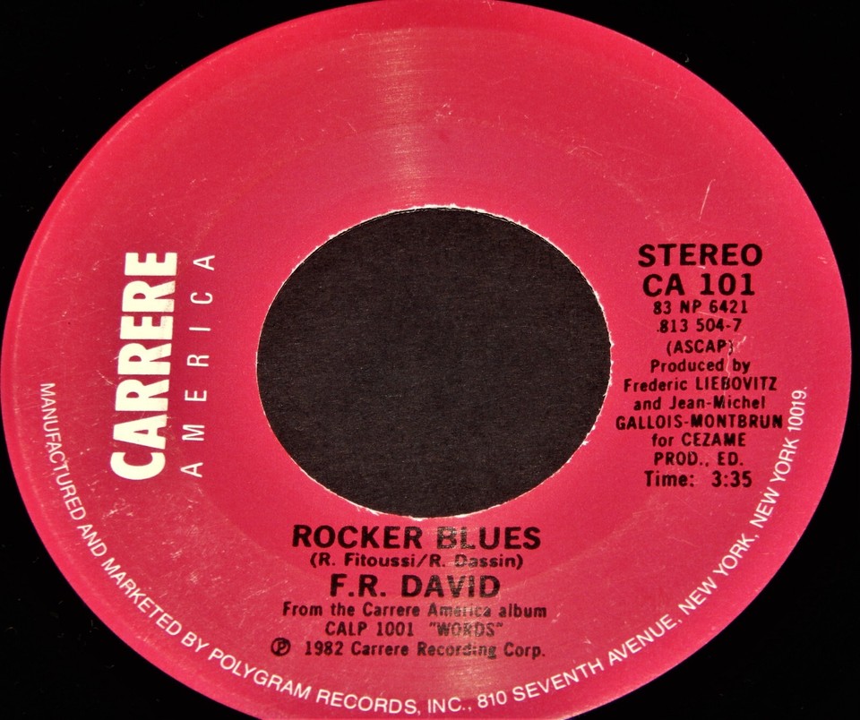Vintage Record, F.R. DAVID: WORDS & ROCKER BLUES, 45 rpm, 1982, Synth ...