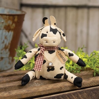 NEW Primitive COW DOLL DONOVAN w/Bell Farmhouse Rustic 6"Hx8"Wx3"D ...