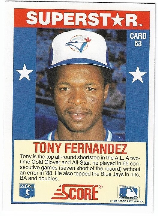 1989 Score Superstar #53 Tony Fernandez Toronto Blue Jays | eBay