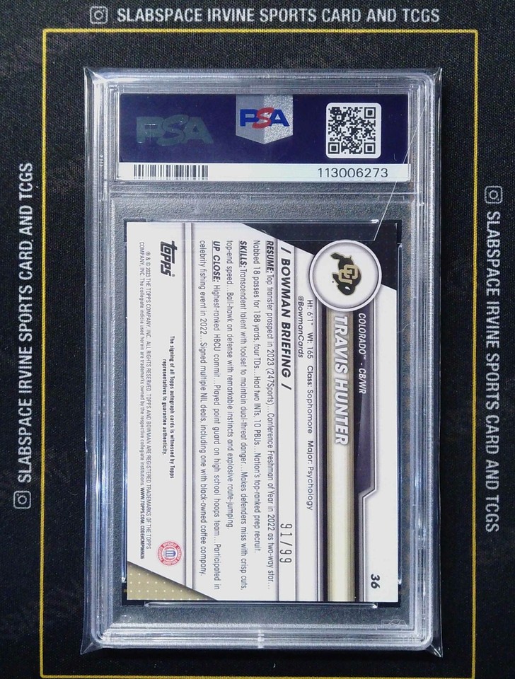 2023 BOWMAN U CHROME TRAVIS HUNTER AUTOGRAPH GREEN REFRACTOR /99 PSA 9 ...