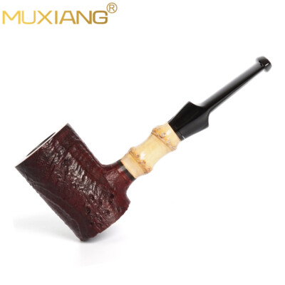 Sandblasted Poker Pipe Briar Tobacco Pipe Bamboo Stem Wooden Smoking ...