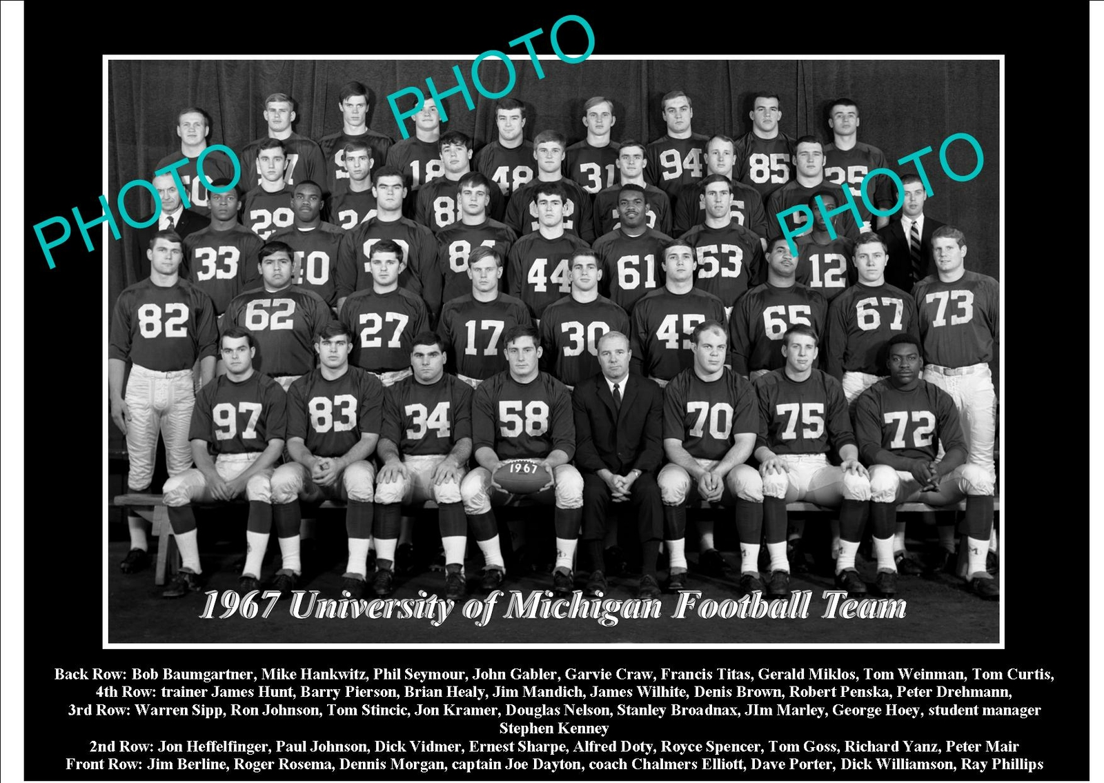 OLD 8x6 HISTORIC PHOTO OF UNIVERSITY OF MICHIGAN FOOTBALL TEAM 1967 ...