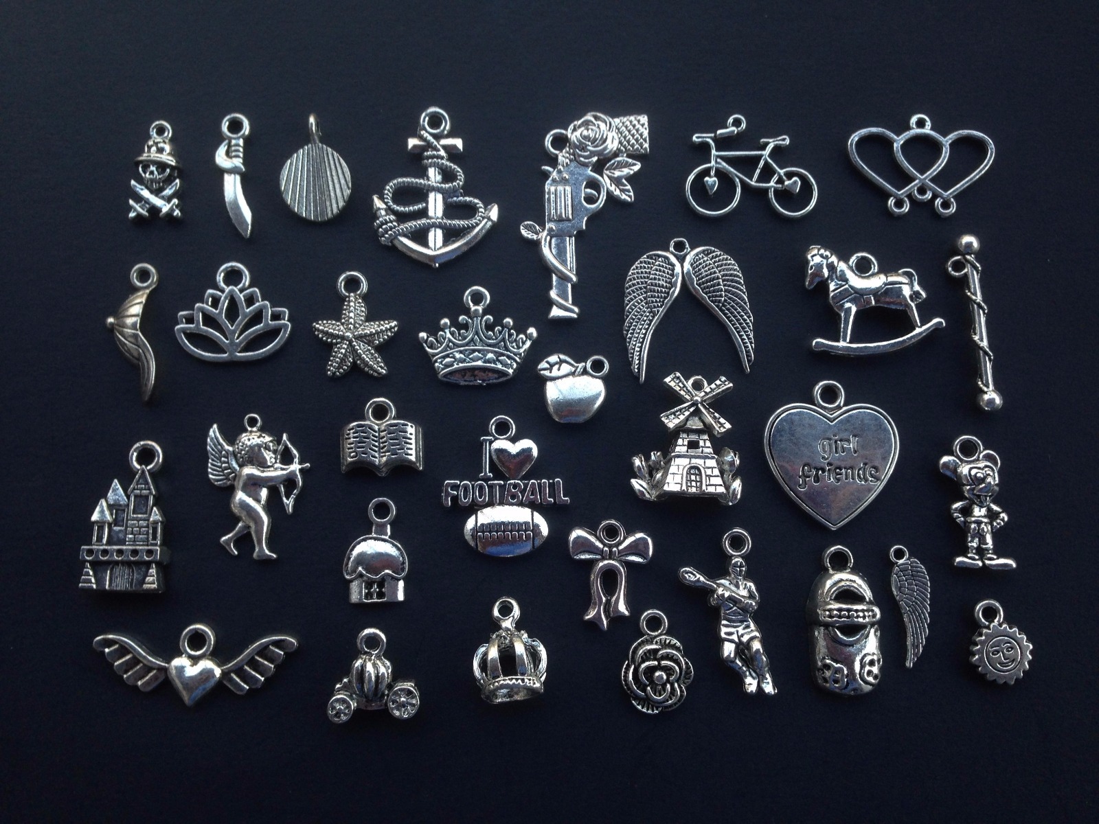 50pcs Mixed Silver Loose Charms Pendants Jewelry Making Beads Wholesale ...