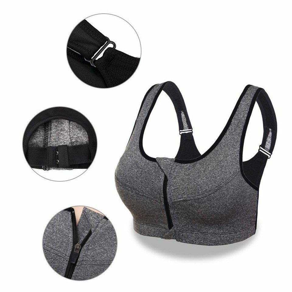 Women Zip Front Sports Bra High Impact Adjustable Full Support Padded ...