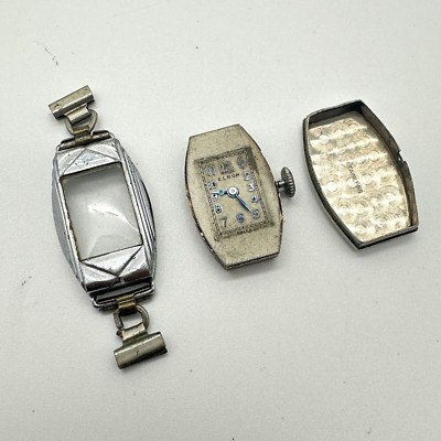 Elbon 7J Swiss Ladies Tank Art Deco MCM Wrist Watch NOT RUNNING NO BAND ...