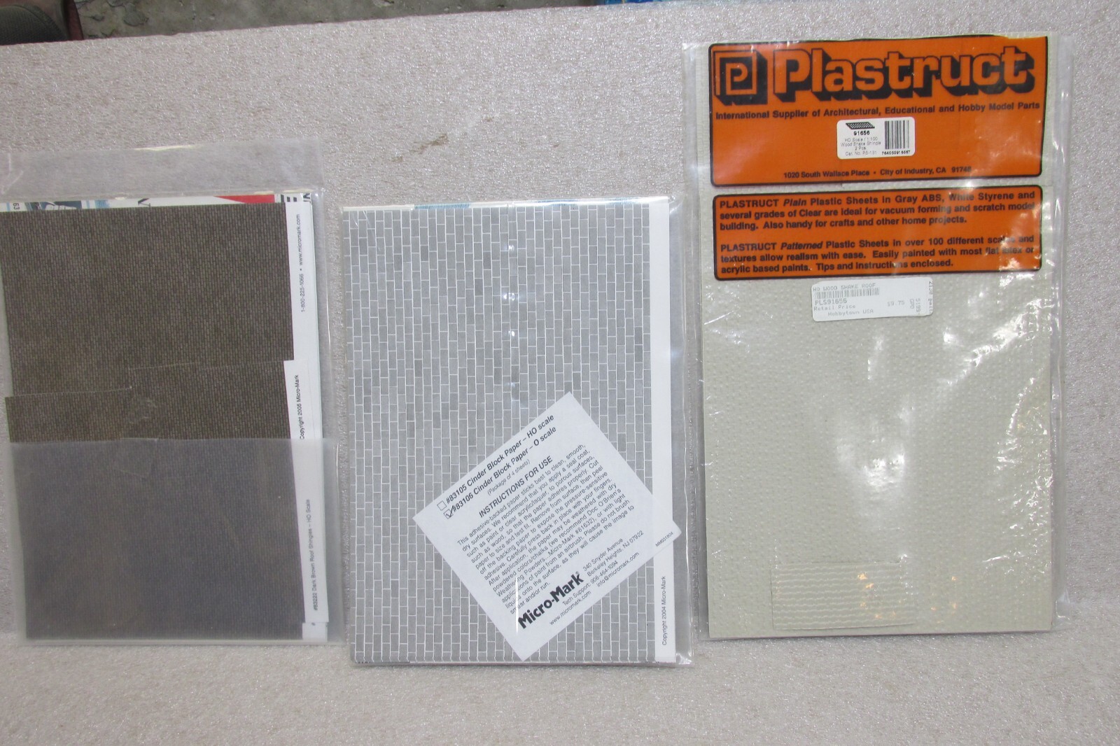 3 HO SCALE PACKAGES of BROWN ROOF & WOOD SHAKE SHINGLES & CINDER BLOCK ...