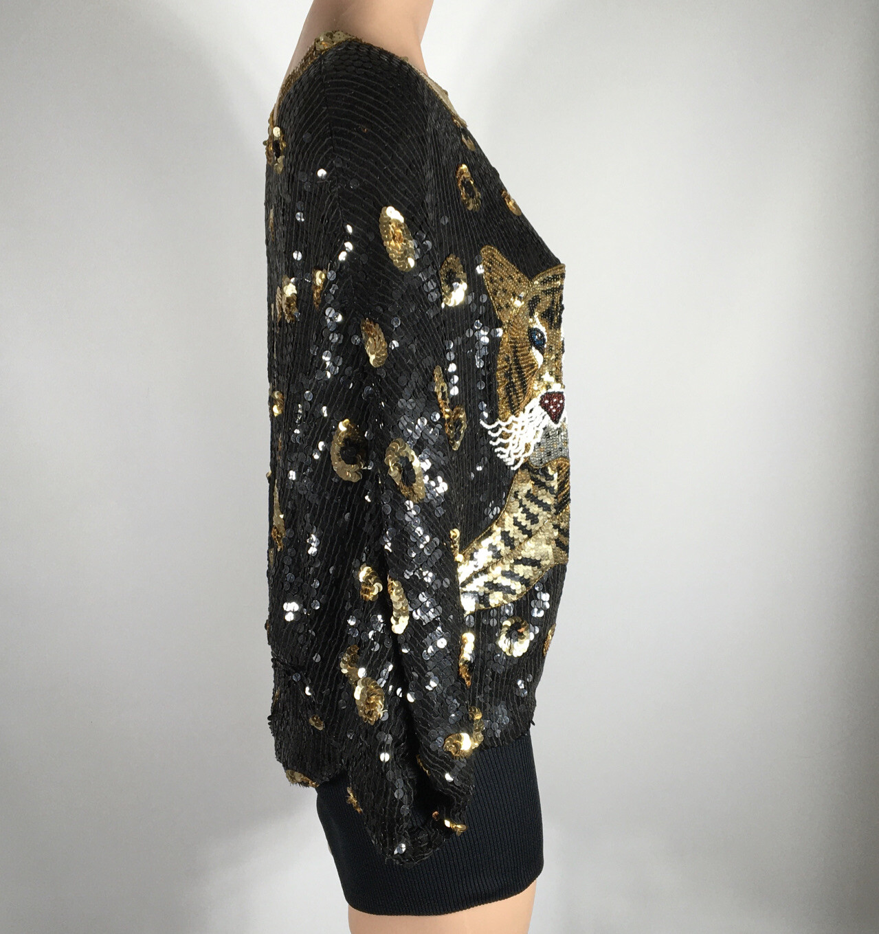 RARE VINTAGE BATWING SEQUIN TIGER LEOPARD FORMAL DRES… - Gem