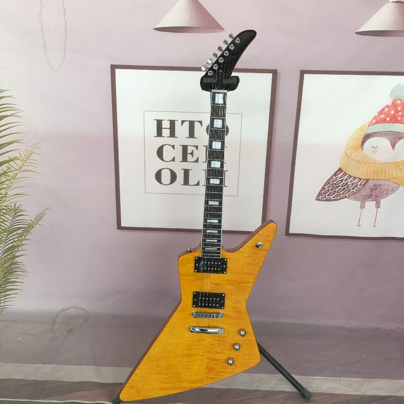 Custom Explorer Electric Guitar Yellow Flamed Maple Top Bone Nut Open ...