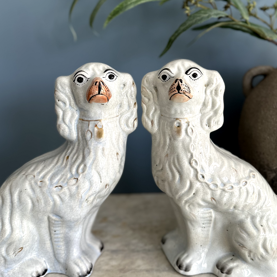 Superb Rare Large Antique Pair of English Staffordshire Dogs 1880 White ...