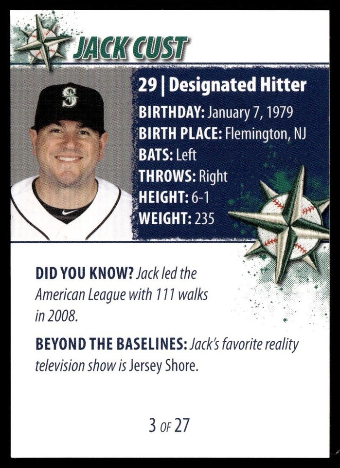 2011 Seattle Mariners Jack Cust Seattle Mariners #3 | eBay