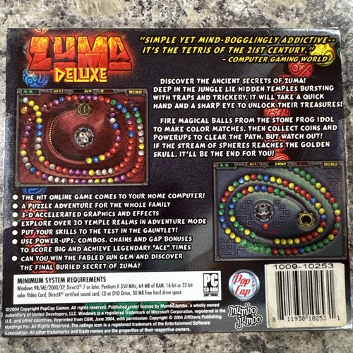 Zuma Deluxe Pop Cap Jumbo PC CD ROM Computer Video Game 2004 Action ...