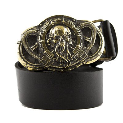 Leather belt with solid brass buckle Alien, Skull belt buckle ...