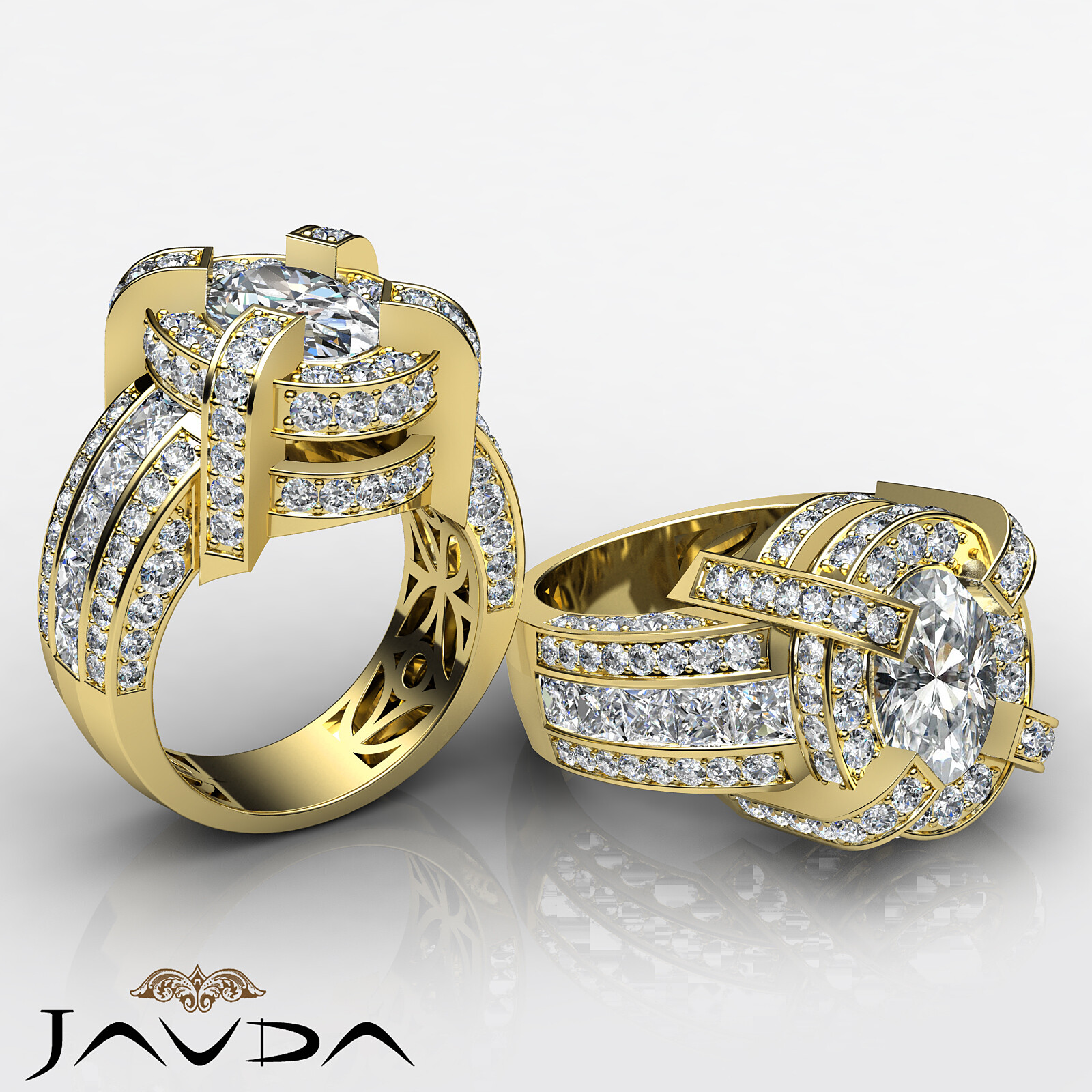 3 Row Channel Set Pave Halo Oval Diamond Engagement Ring GIA H Color ...