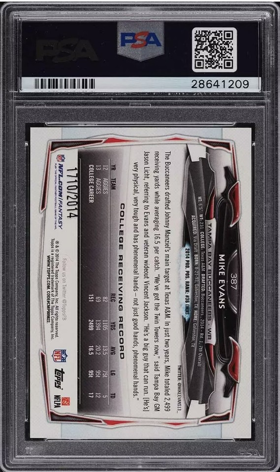 2014 Topps Gold Mike Evans RC #’d /2014 #387 SCARCE CARD PSA 10 Gem ...