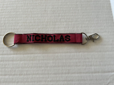 Nicholas Embroidered Name Strap Key Rings Keychains with Clasp Pink and ...
