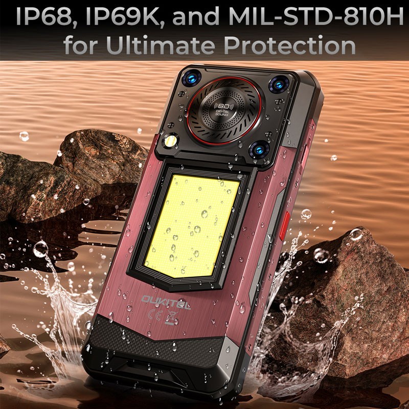 Unlocked 5G OUKITEL WP56 Rugged Phone Android 15 Outdoor Camping Light ...