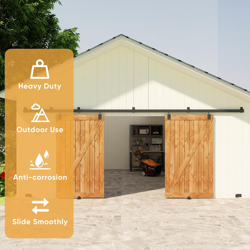 16FT Box Rail Exterior Barn Door Hardware Kit, Heavy Du Sliding Door ...
