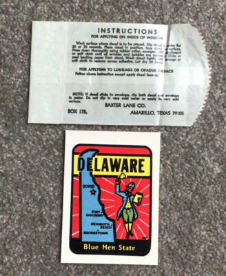 Vintage Delaware Blue Hen State Decal Sticker Travel Tourist | eBay