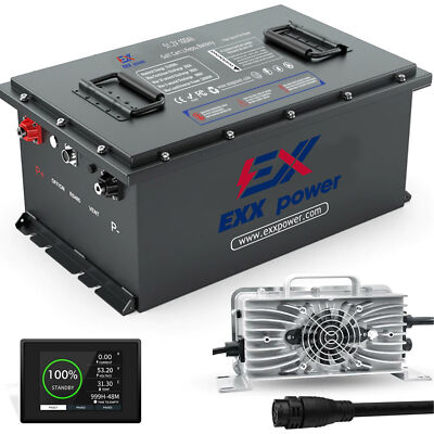 Exx 48V 100Ah Golf Cart Lithium LiFePO4 Battery 250A Deep Cycle LCD 12 ...