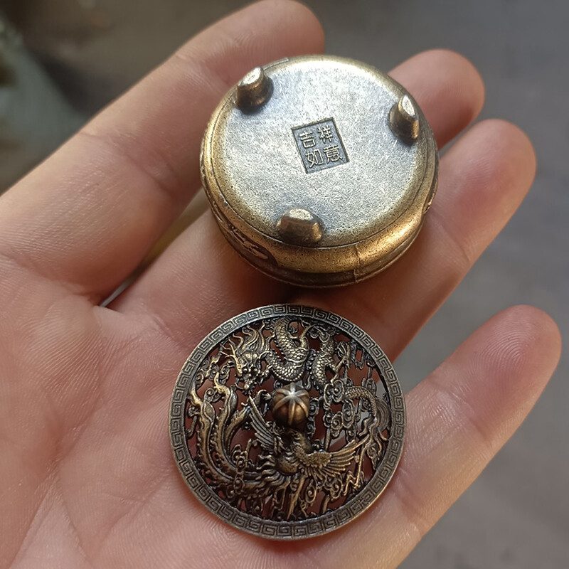 Copper Dragon And Phoenix Pocket Hollow Out Incense Stick Burner Brass ...