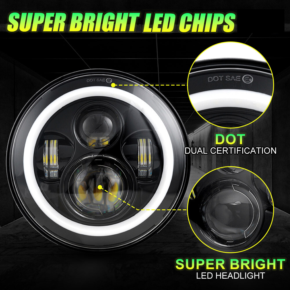 DOT Approved Pair 7inch Round LED Headlights Halo DRL For DOT Approved Pair 7inch Round LED Headlights Halo DRL For