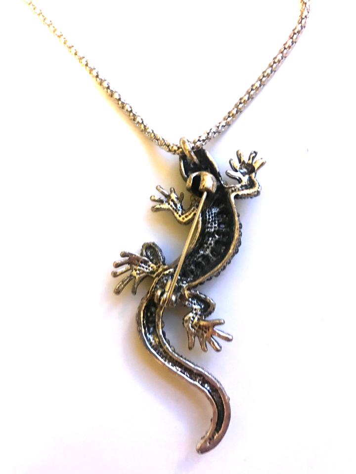 BJ BETSEY JOHNSON SALAMANDER LIZARD COMBO PIN/ PENDANT NECKLACE with ...