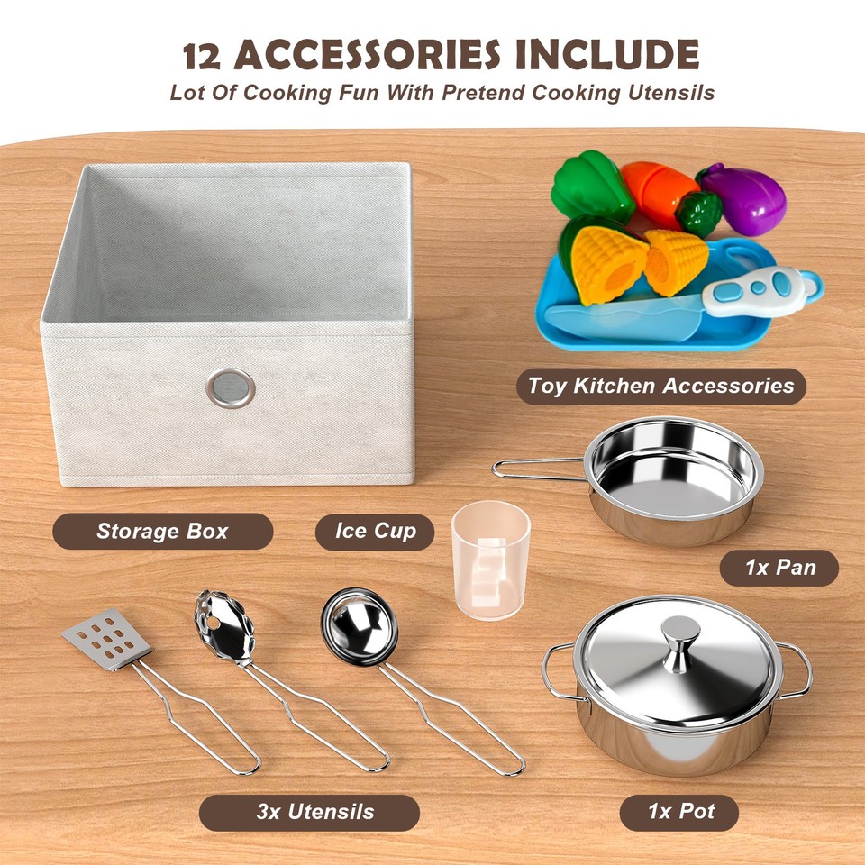 Kids Cooking Pretend Play Kitchen Set Wooden PlaysetToy Toddler Gift ...