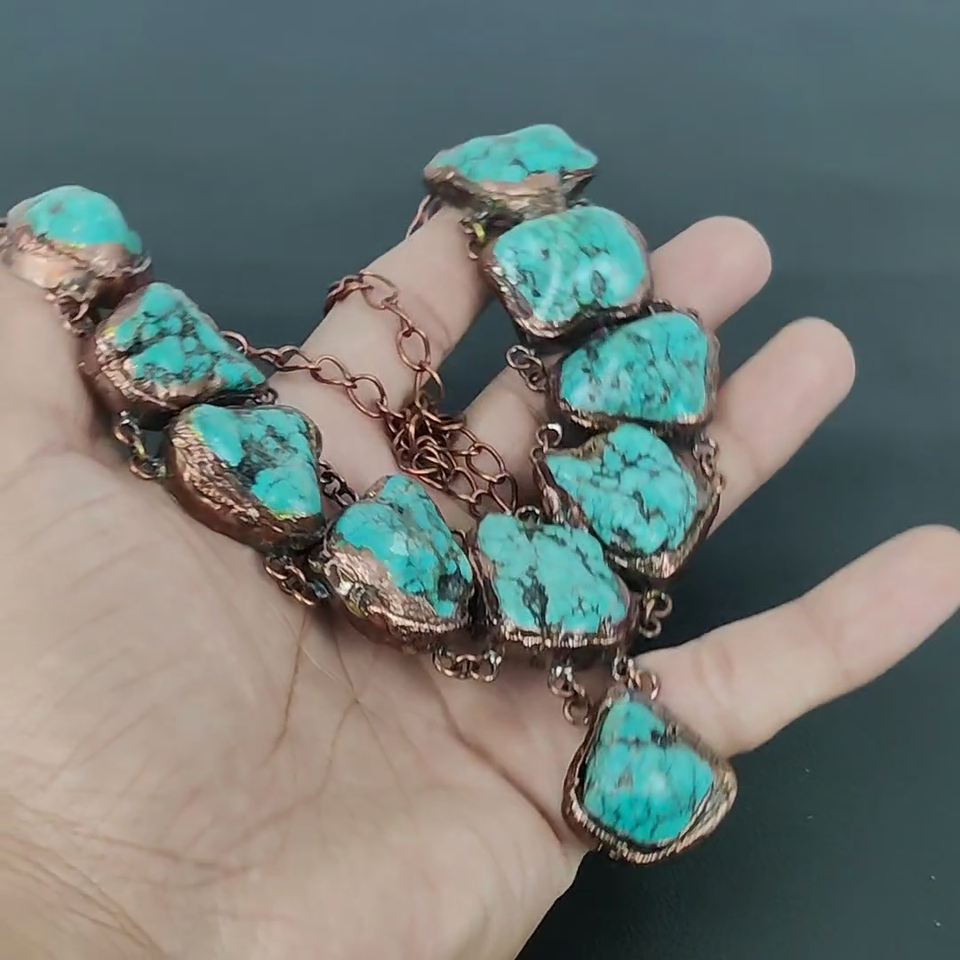 Turquoise Tumble Handmade Gemstones Copper Electroformed Necklace ...