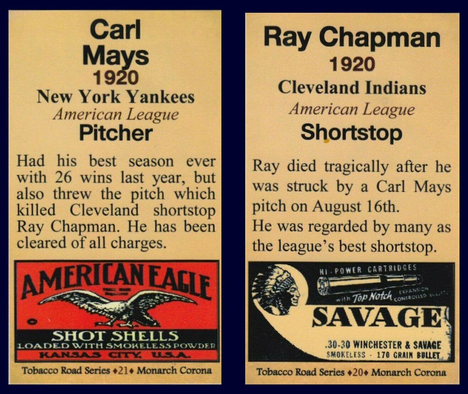 CARL MAYS & RAY CHAPMAN LOT MONARCH CORONA TOBACCO ROAD #20 & 21 / FREE ...