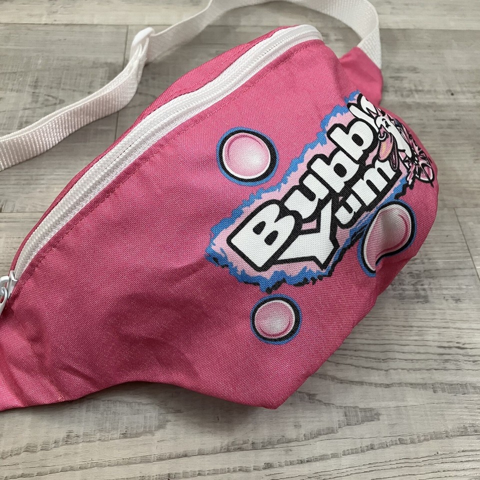 Bubble Yum Pink Fanny Pack Waist Zip Nylon Web Belt Made In USA Vintage ...