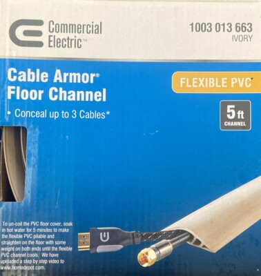 Commercial Electric 5 Foot Cable Armor Floor Channel Flexible PVC Ivory ...