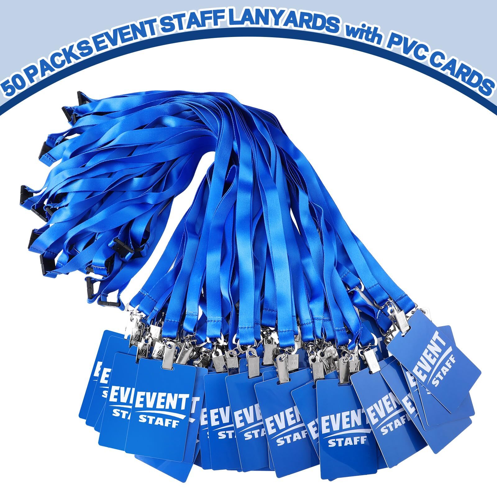 Qilery 50 Pcs Blue Event Staff Lanyards with PVC Plastic Event Pass ...