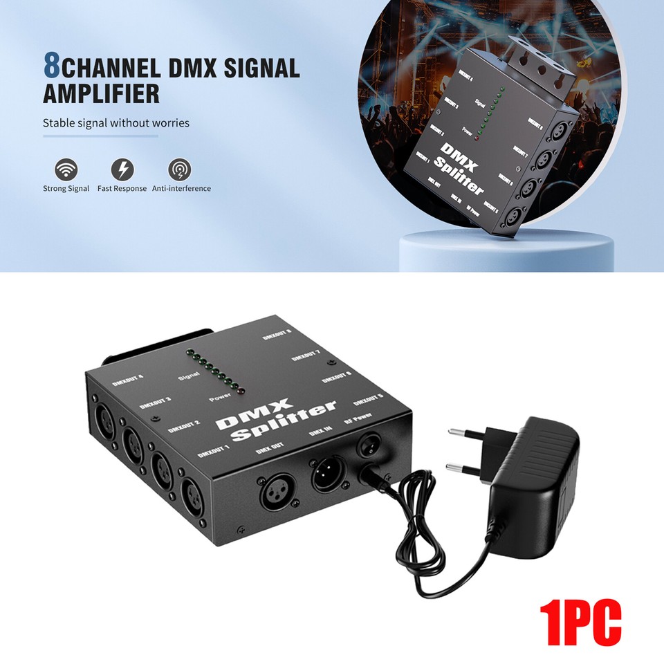 8-Channel DMX Splitter Signal Amplifier Wireless DMX512 Signal Splitter ...