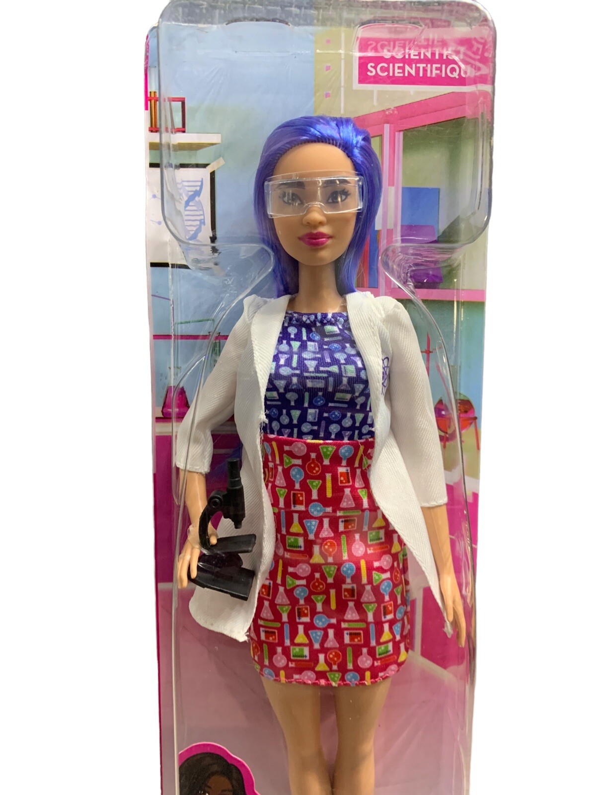 Barbie Scientist Doll (12 inches), Blue Hair, Color Block Dress, Lab ...