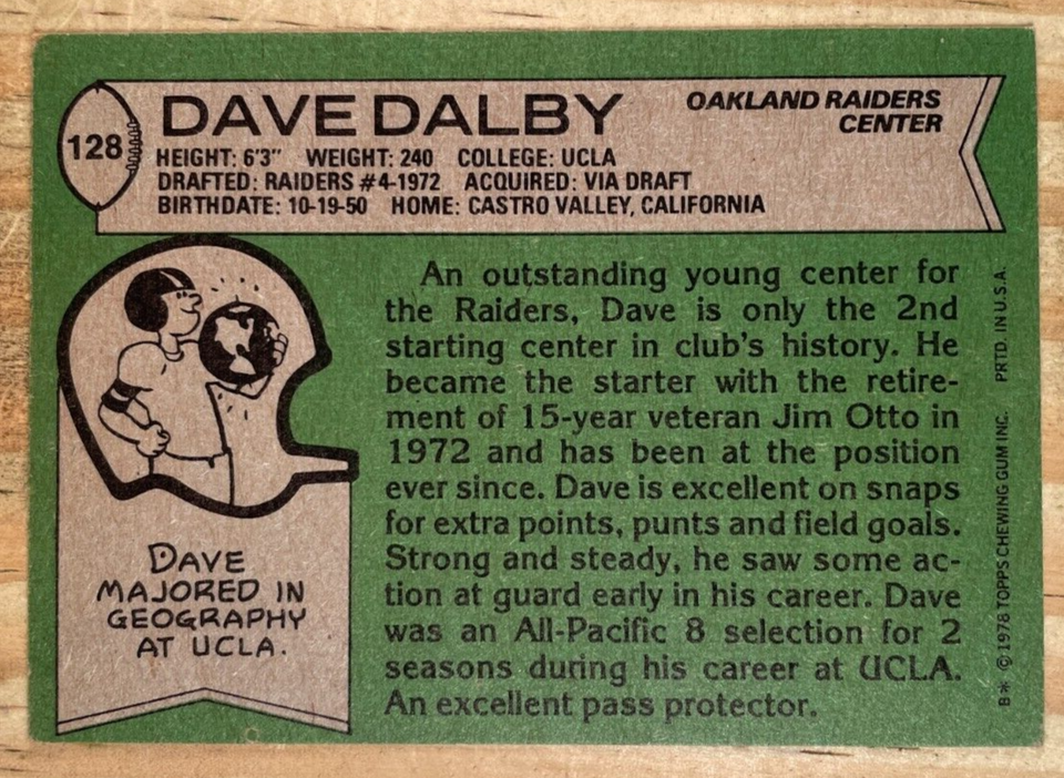 1978 TOPPS DAVE DALBY CARD#128 UCLA LOS ANGELES OAKLAND RAIDERS | eBay